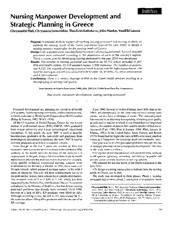 (PDF) Nursing Manpower Development and Strategic Planning in Greece