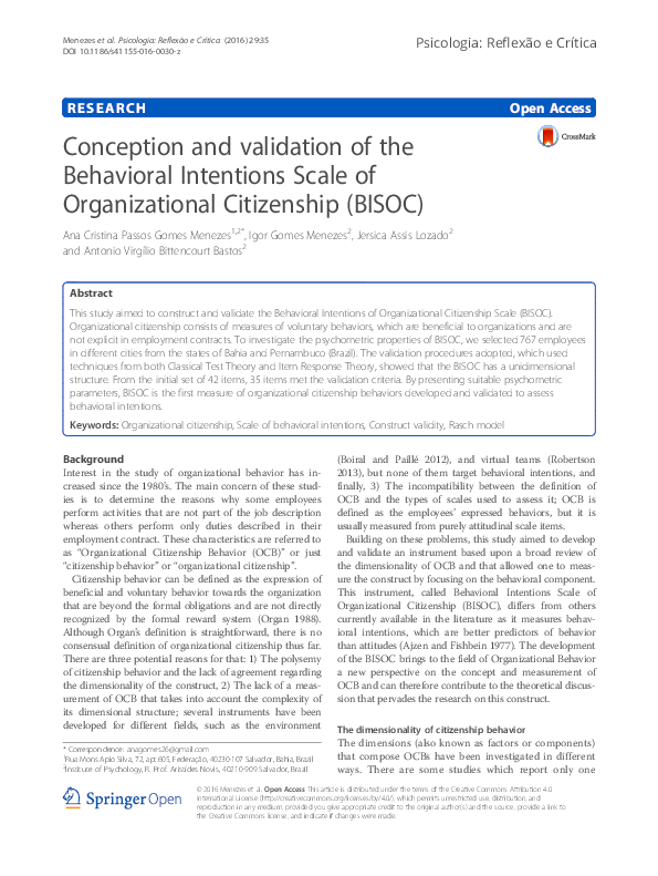 (PDF) Conception and validation of the Behavioral Intentions Scale of ...