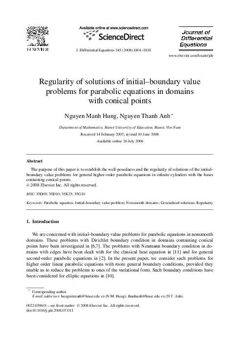 Pdf Regularity Of Solutions Of Initial Boundary Value Problems For Parabolic Equations In