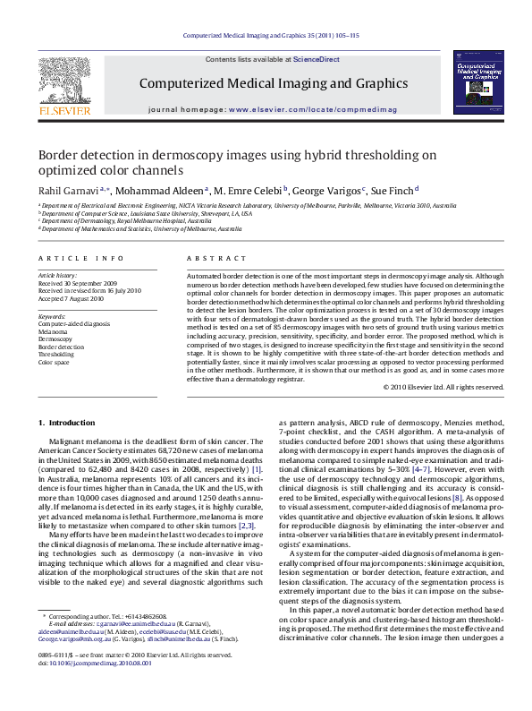(PDF) Border detection in dermoscopy images using hybrid thresholding ...