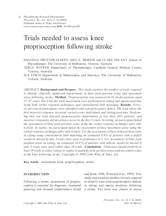 (PDF) Trials needed to assess knee proprioception following stroke