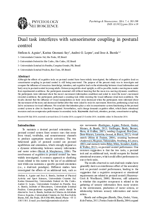 Pdf Dual Task Interferes With Sensorimotor Coupling In Postural Control