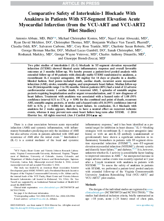 (PDF) Comparative Safety of Interleukin-1 Blockade With Anakinra in Patients With ST-Segment ...