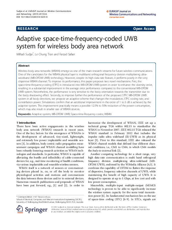 (PDF) Adaptive space-time-frequency-coded UWB system for wireless body area network