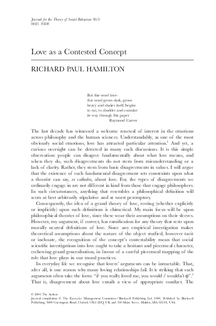 (PDF) Love as a Contested Concept
