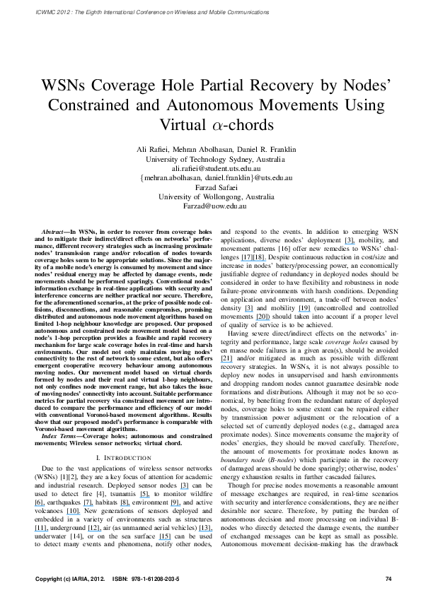 Pdf Wsns Coverage Hole Partial Recovery By Nodes Constrained And Autonomous Movements Using