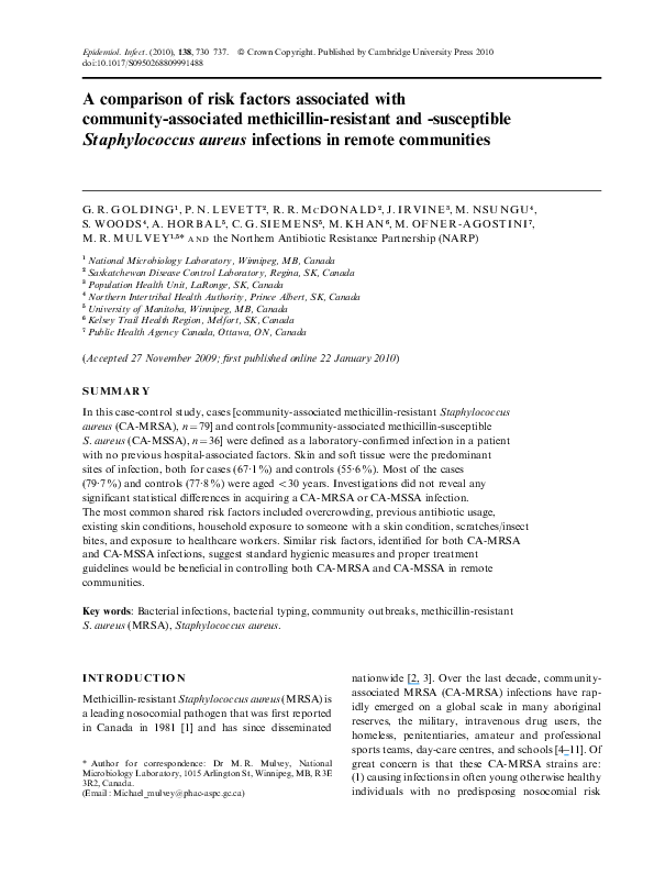 (PDF) A comparison of risk factors associated with community-associated methicillin-resistant ...