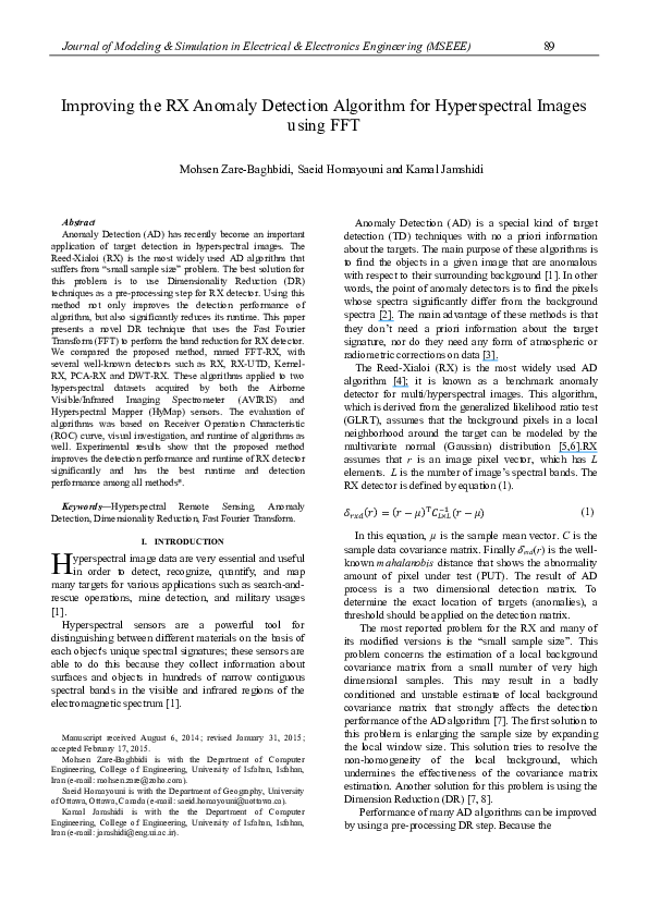 Pdf Improving The Rx Anomaly Detection Algorithm For Hyperspectral Images Using Fft
