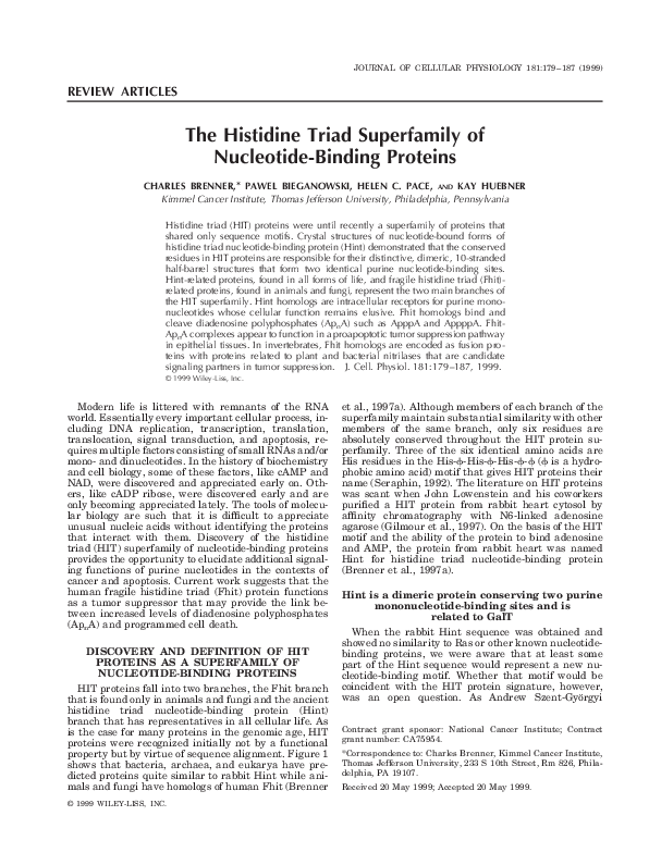 (PDF) The histidine triad superfamily of nucleotide-binding proteins