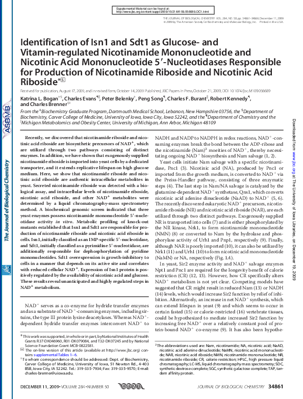 (PDF) Identification of Isn1 and Sdt1 as Glucose- and Vitamin-regulated ...