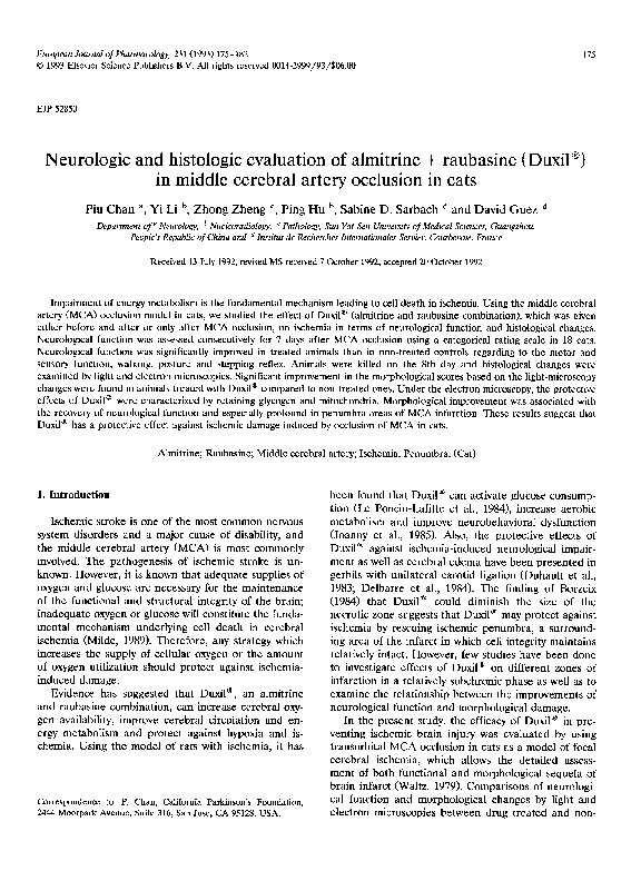 (PDF) Neurologic and histologic evaluation of almitrine + raubasine ...