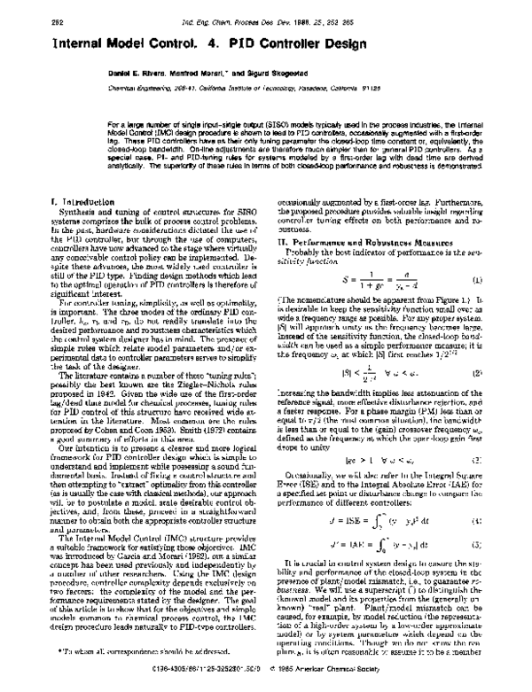 (PDF) Internal model control: PID controller design