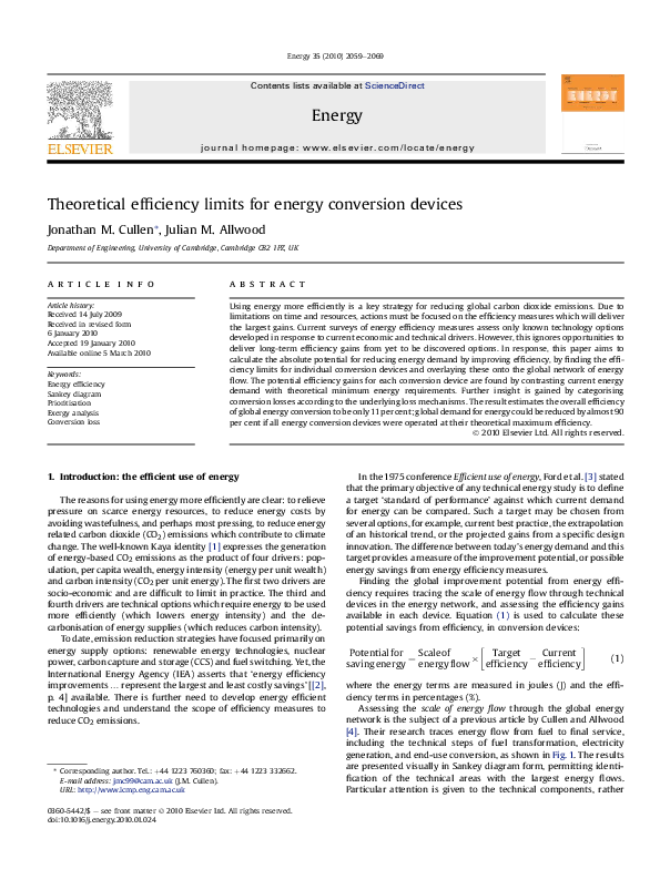 (PDF) Theoretical efficiency limits for energy conversion devices