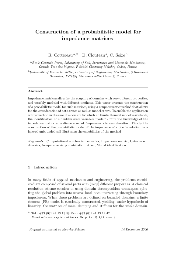 (PDF) Construction of a probabilistic model for impedance matrices | D ...