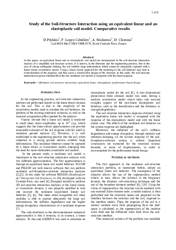 (PDF) Study of the Soil-Structure Interaction using an equivalent linear and an elastoplastic ...