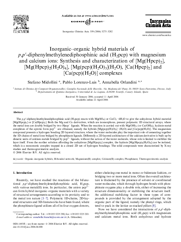 (PDF) Synthesis of Mg and Ca Hybrid Complexes with H2pcp