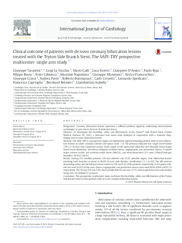 (PDF) Clinical outcome of patients with de novo coronary bifurcation ...