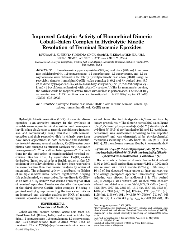 (PDF) Improved catalytic activity of homochiral dimeric cobalt-salen ...