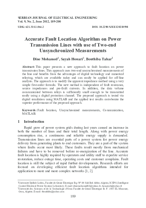 Pdf Accurate Fault Location Algorithm On Power Transmission Lines
