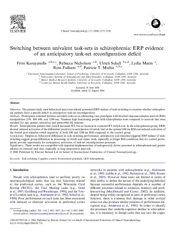 (PDF) Switching between univalent task-sets in schizophrenia: ERP evidence of an anticipatory ...