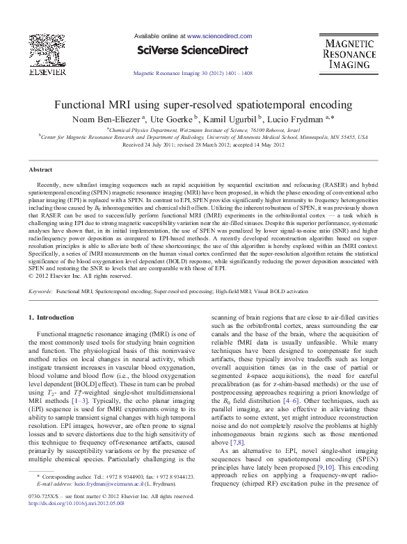(PDF) Functional MRI using super-resolved spatiotemporal encoding