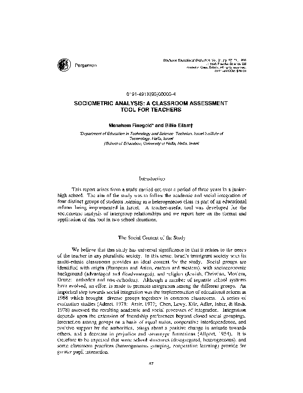 (PDF) Sociometric analysis: A classroom assessment tool for teachers