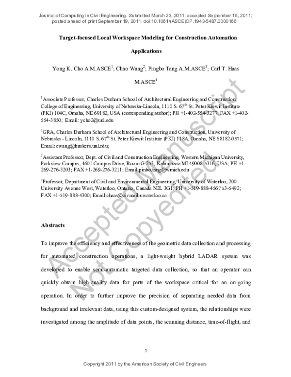 (PDF) Target-Focused Local Workspace Modeling for Construction ...