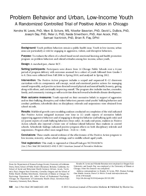 (PDF) Problem Behavior and Urban, Low-Income Youth