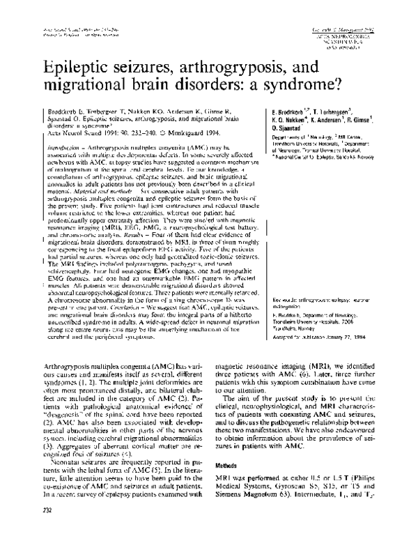 (PDF) Epileptic seizures, arthrogryposis, and migrational brain ...