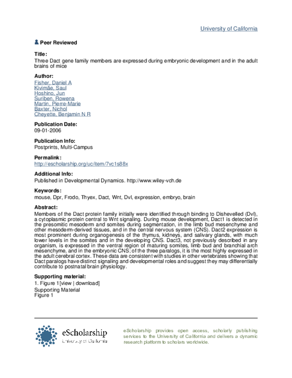 (PDF) Three Dact gene family members are expressed during embryonic ...