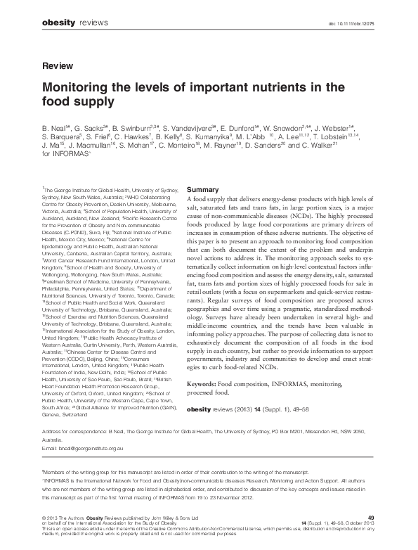 (PDF) Monitoring the levels of important nutrients in the food supply