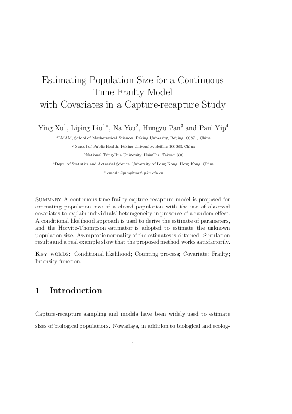 Pdf Estimating Population Size For A Continuous Time Frailty Model With Covariates In A