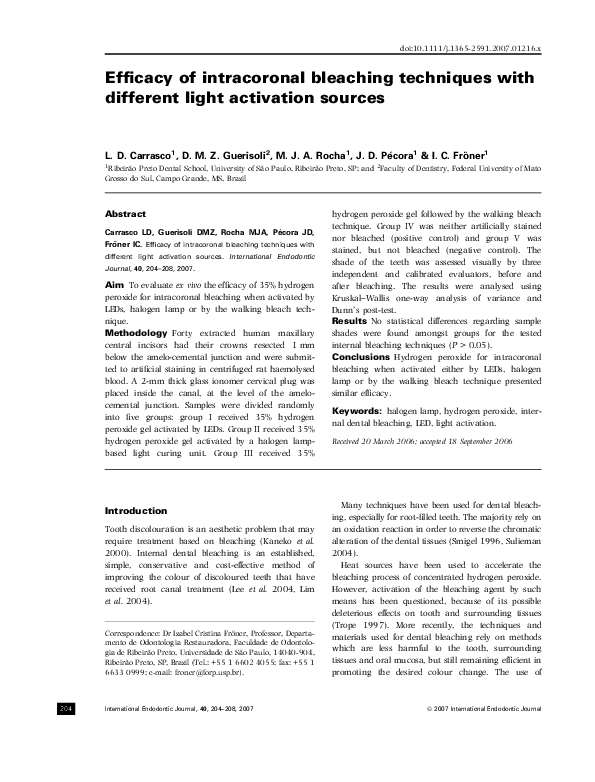 (PDF) Efficacy of intracoronal bleaching techniques with different ...