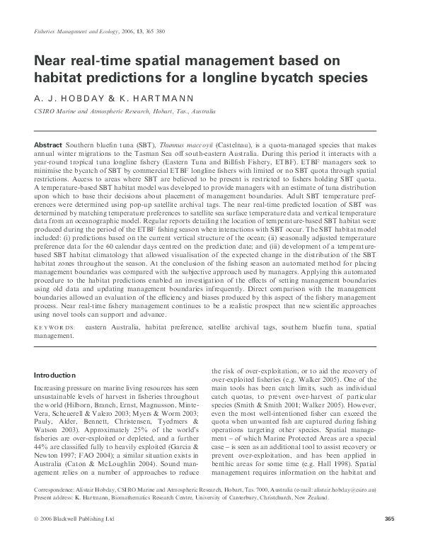 (PDF) Near real-time spatial management based on habitat predictions ...