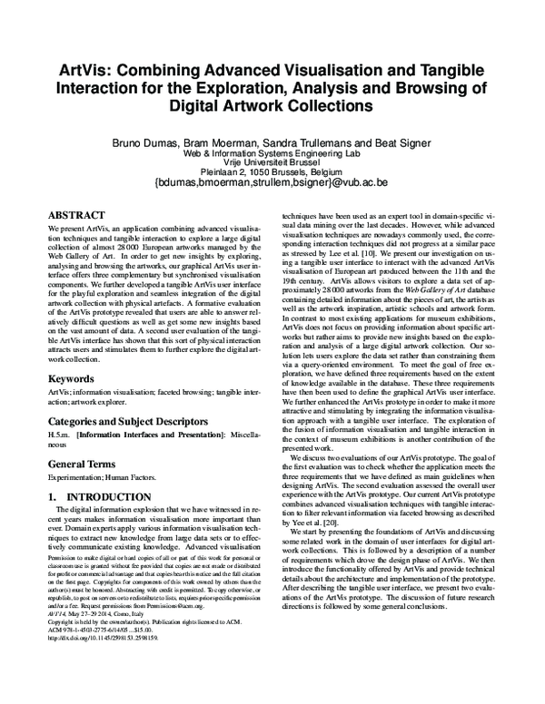 ArtVis: Combining Advanced Visualisation and Tangible Interaction for the Exploration, Analysis ...