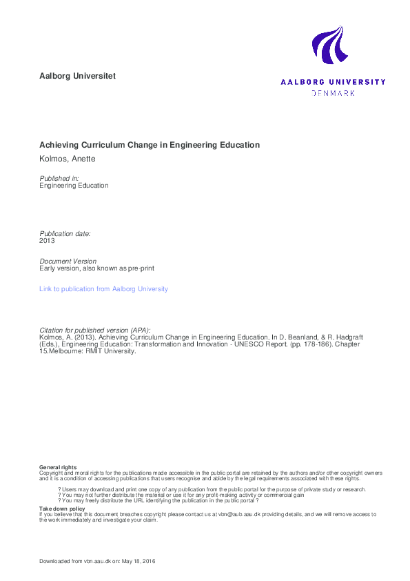 (PDF) Achieving Curriculum Change in Engineering Education