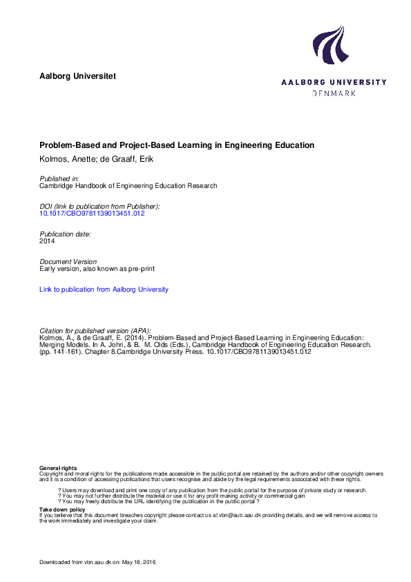 (PDF) Problem-Based and Project-Based Learning in Engineering Education