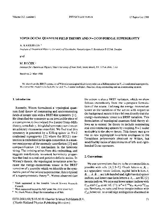 (PDF) Topological quantum field theory and N=2 conformal supergravity