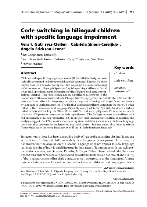(PDF) Code-switching in bilingual children with specific language impairment