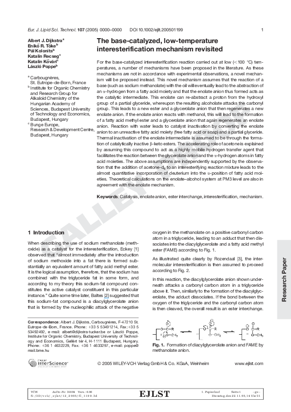(PDF) The base-catalyzed, low-temperature interesterification mechanism revisited