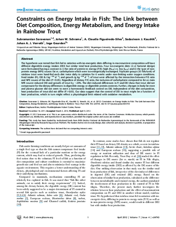 (PDF) Constraints on energy intake in fish: the link between diet ...