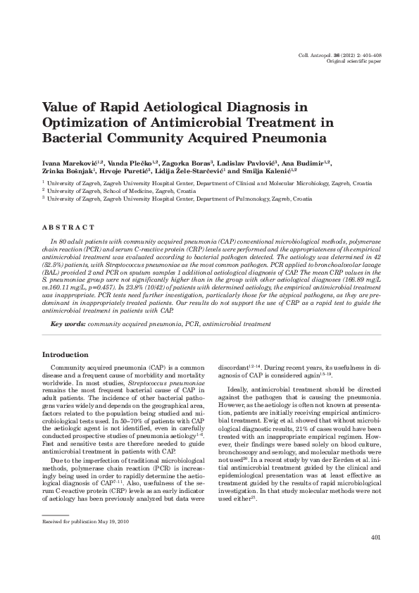 (PDF) Value of rapid aetiological diagnosis in optimization of ...