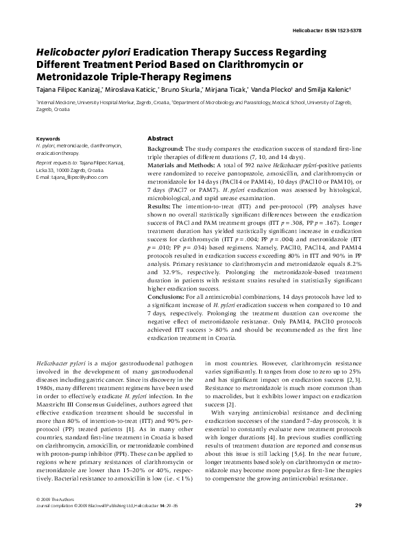 Pdf Helicobacter Pylori Eradication Therapy Success Regarding Different Treatment Period Based