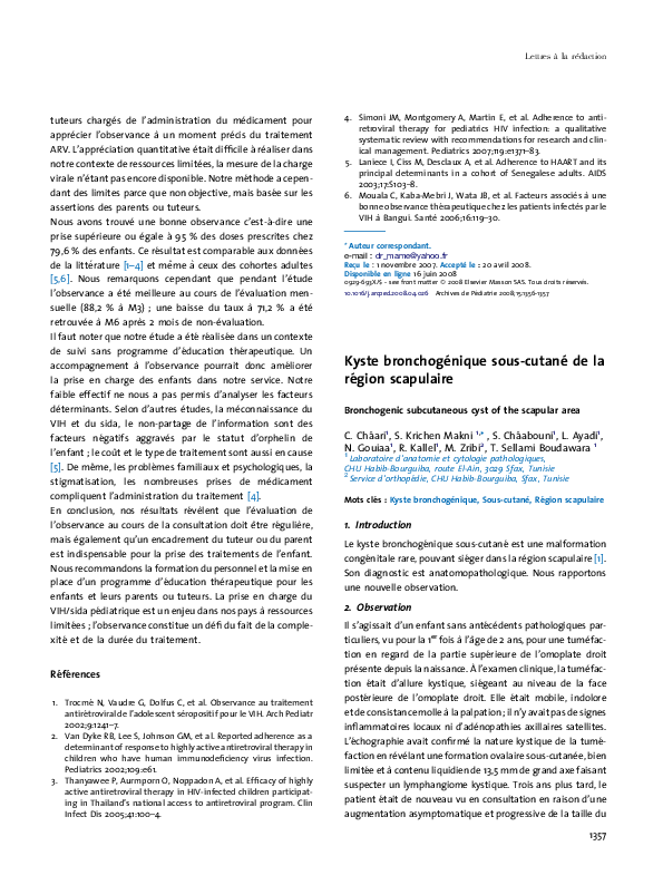 (PDF) Kyste bronchogénique sous-cutané de la région scapulaire