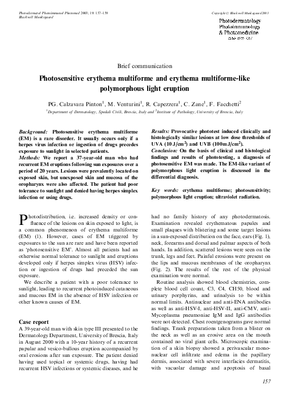 (PDF) Photosensitive erythema multiforme and erythema multiforme-like ...