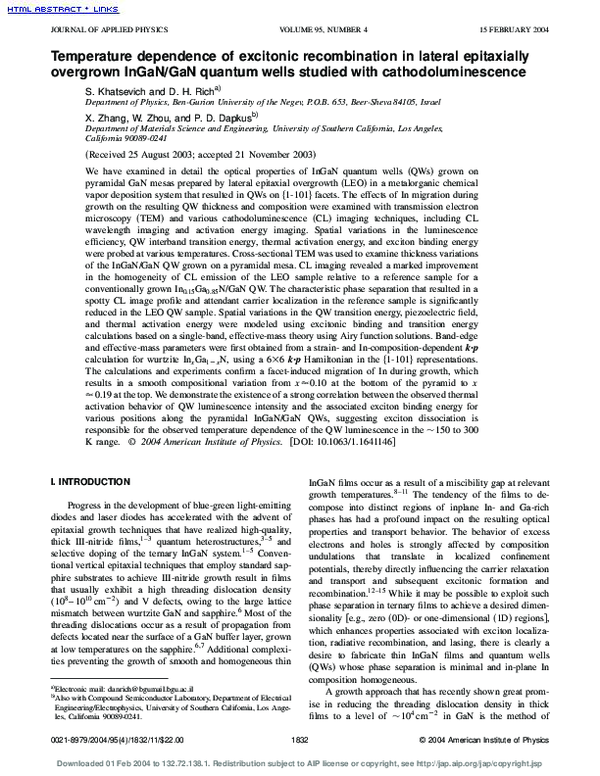 (PDF) Emission mechanisms of bulk GaN and InGaN quantum wells prepared by lateral epitaxial ...