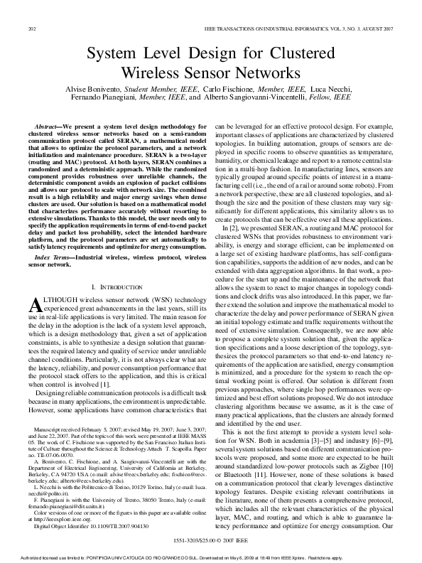 Pdf System Level Design For Clustered Wireless Sensor Networks