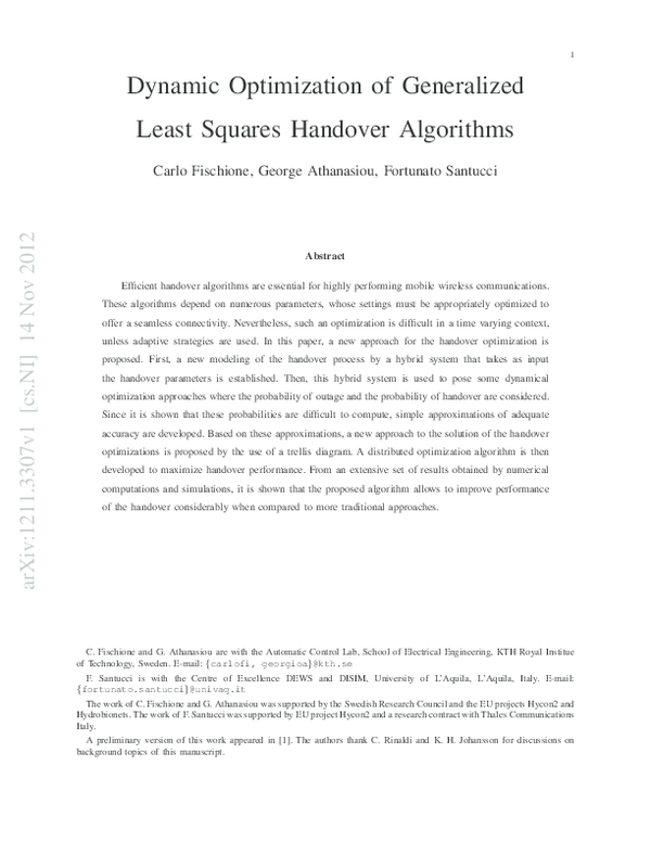 (PDF) Dynamic Optimization of Generalized Least Squares Handover Algorithms