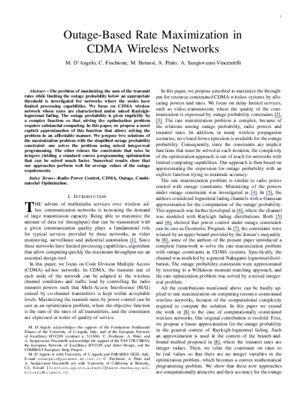 Pdf Outage Based Rate Maximization In Cdma Wireless Networks