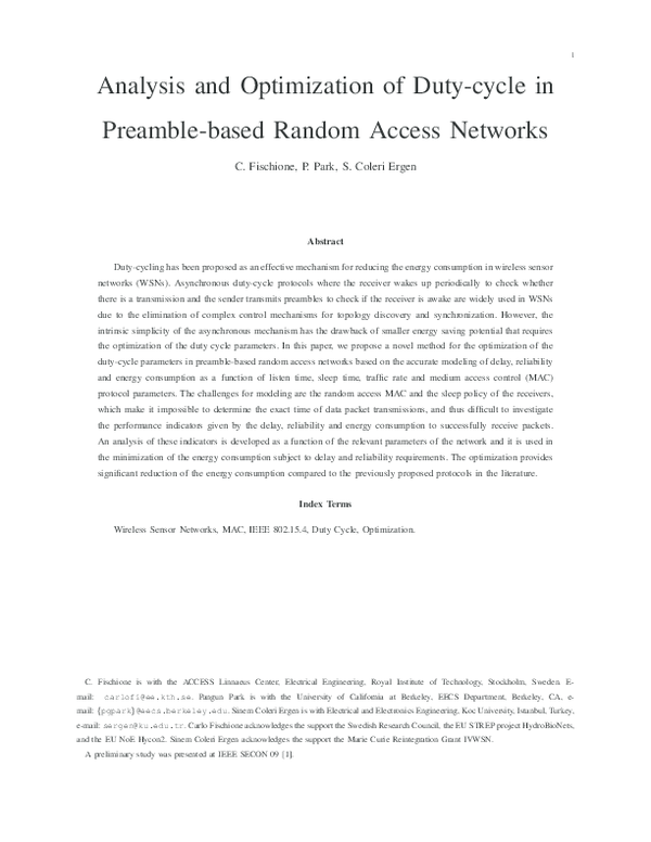 (PDF) Analysis and optimization of duty-cycle in preamble-based random ...